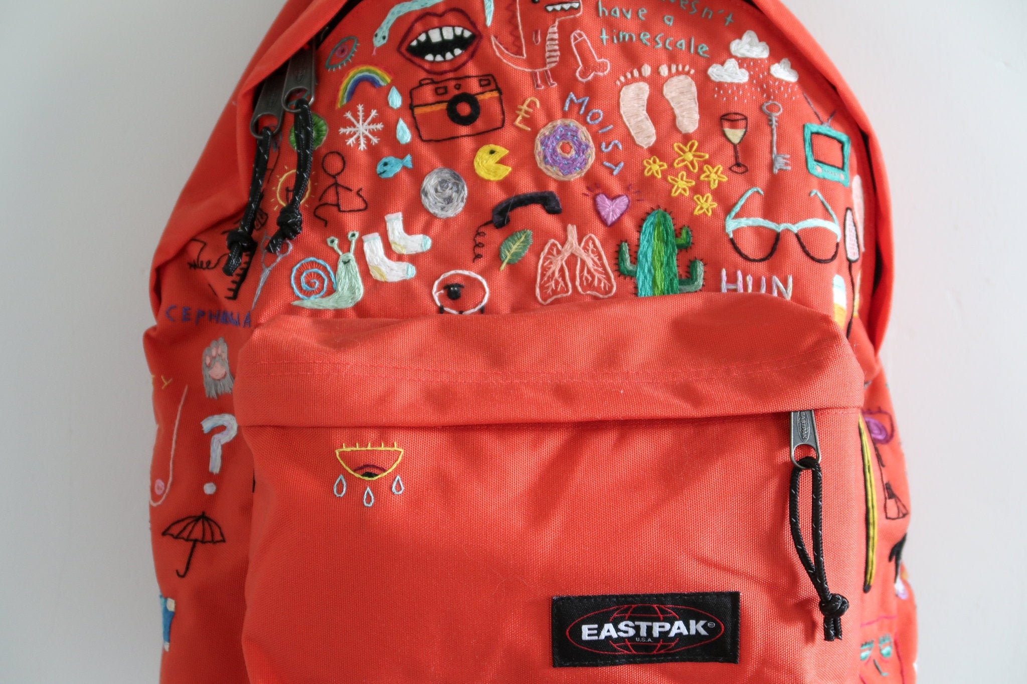 Customised Hand Embroidered Orange Eastpak // Hand Embroidery ...
