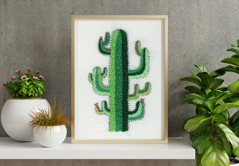 Cactus and Hearts Print // Hand Embroidery // A4 Print // Illustration ...