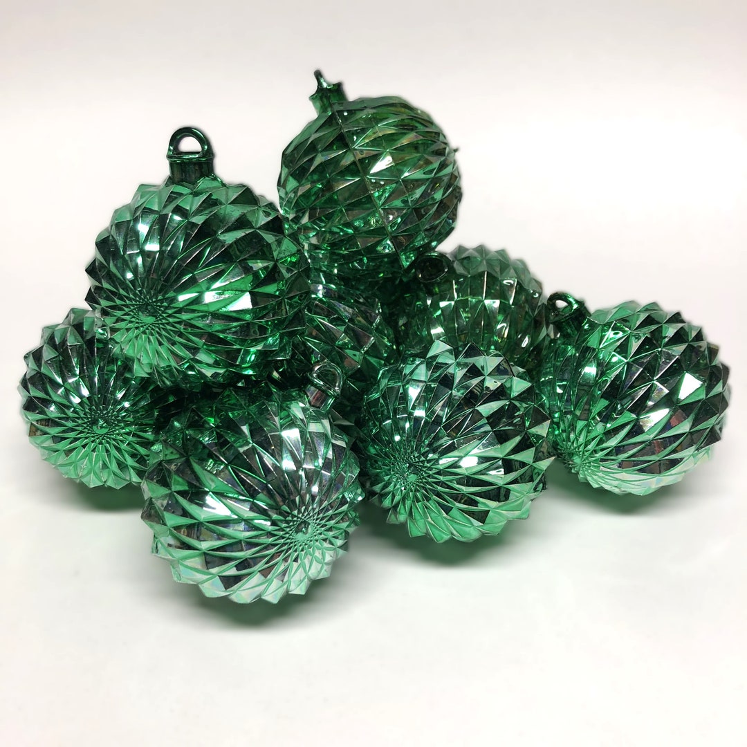 Bradford Hard Plastic Green Diamond Cut Molded Christmas Ornaments ...