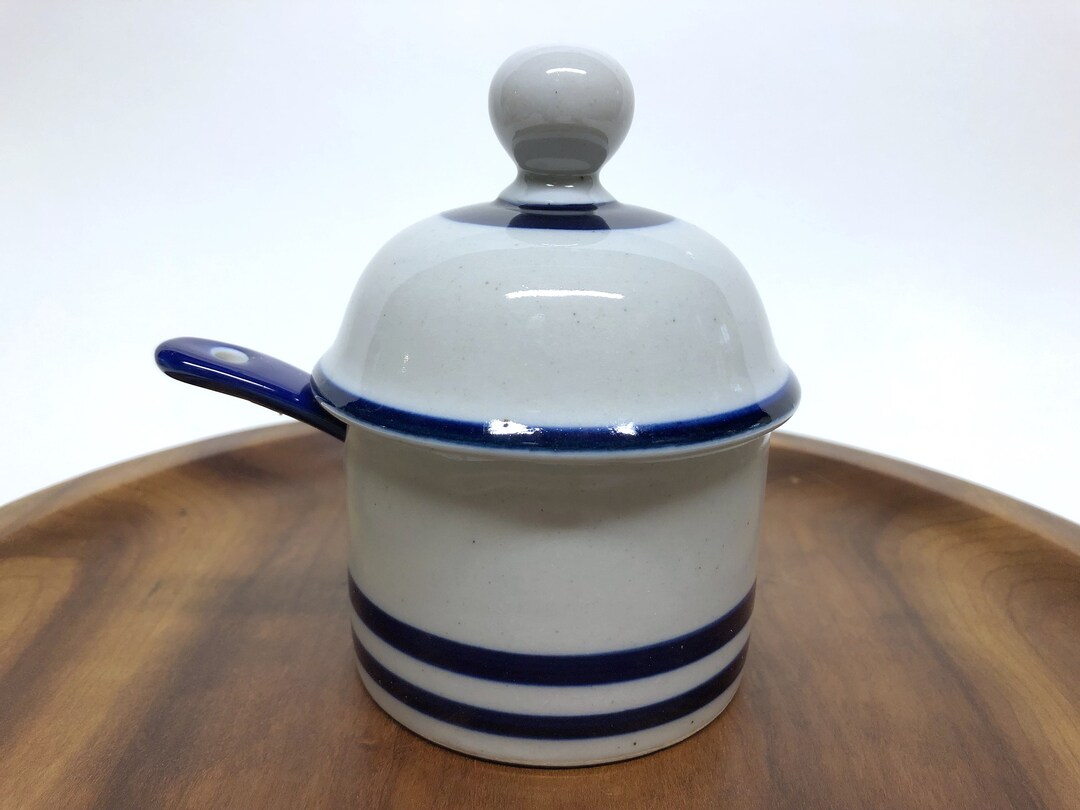 Dansk Blue Mist Stoneware Condiment Jam Pot Jar Lid With Spoon 3 Piece ...