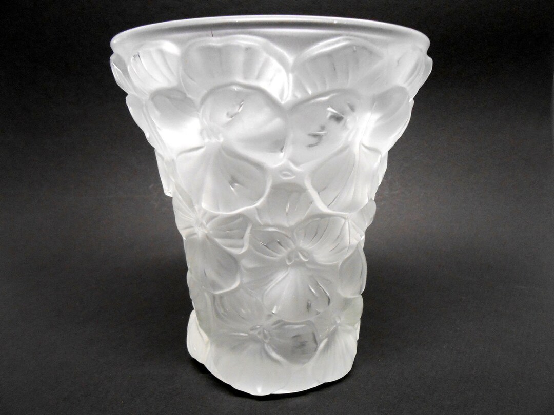 Josef Inwald Vase Frosted Molded Satin Glass Vase Pansies Czech 1930's ...