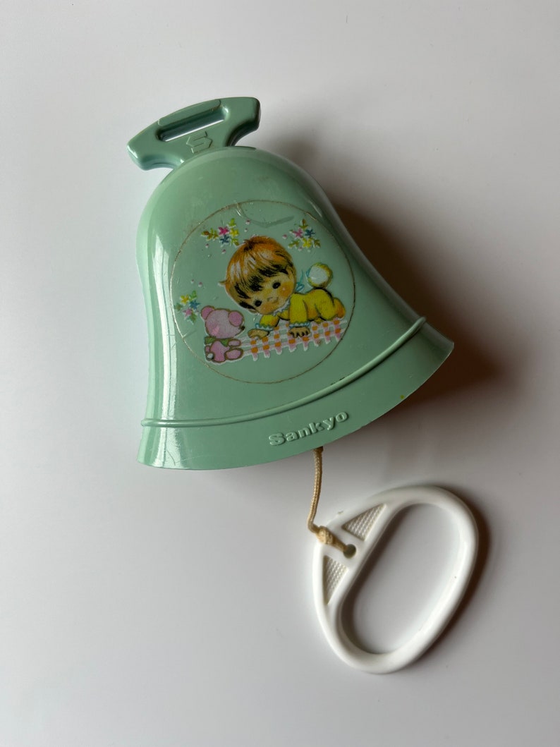 Vintage SANKO Baby Pull Musical Crib Toy W/ Baby Decal Green Plays ...