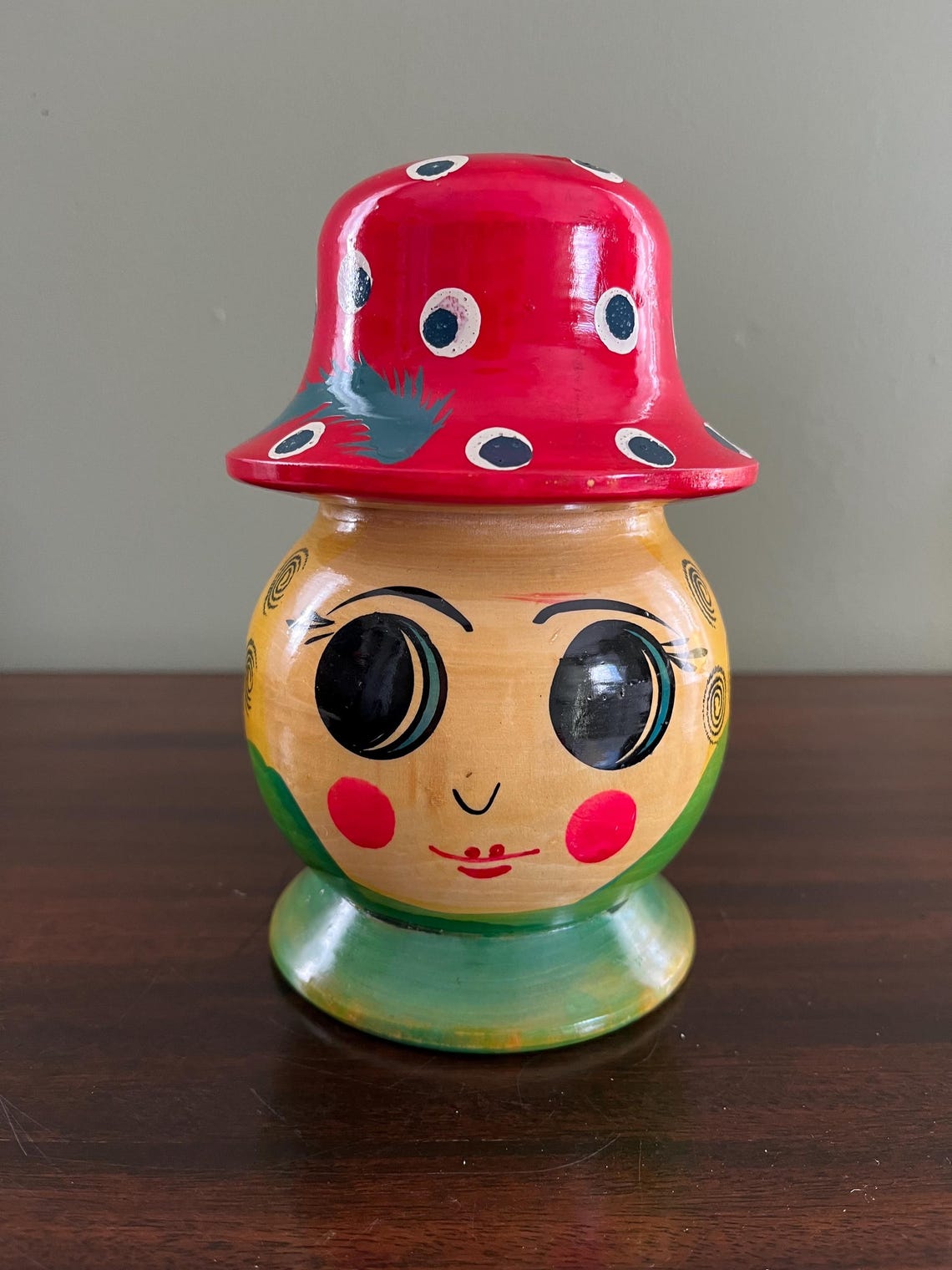 Russian Wooden Bank | Hand Painted Cartoon Face | Novelty Piggy Bank ...
