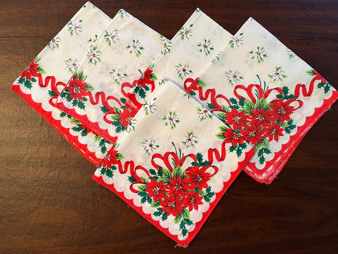 Vintage Christmas Hankies Handerchief | Christmas Tea Napkins ...