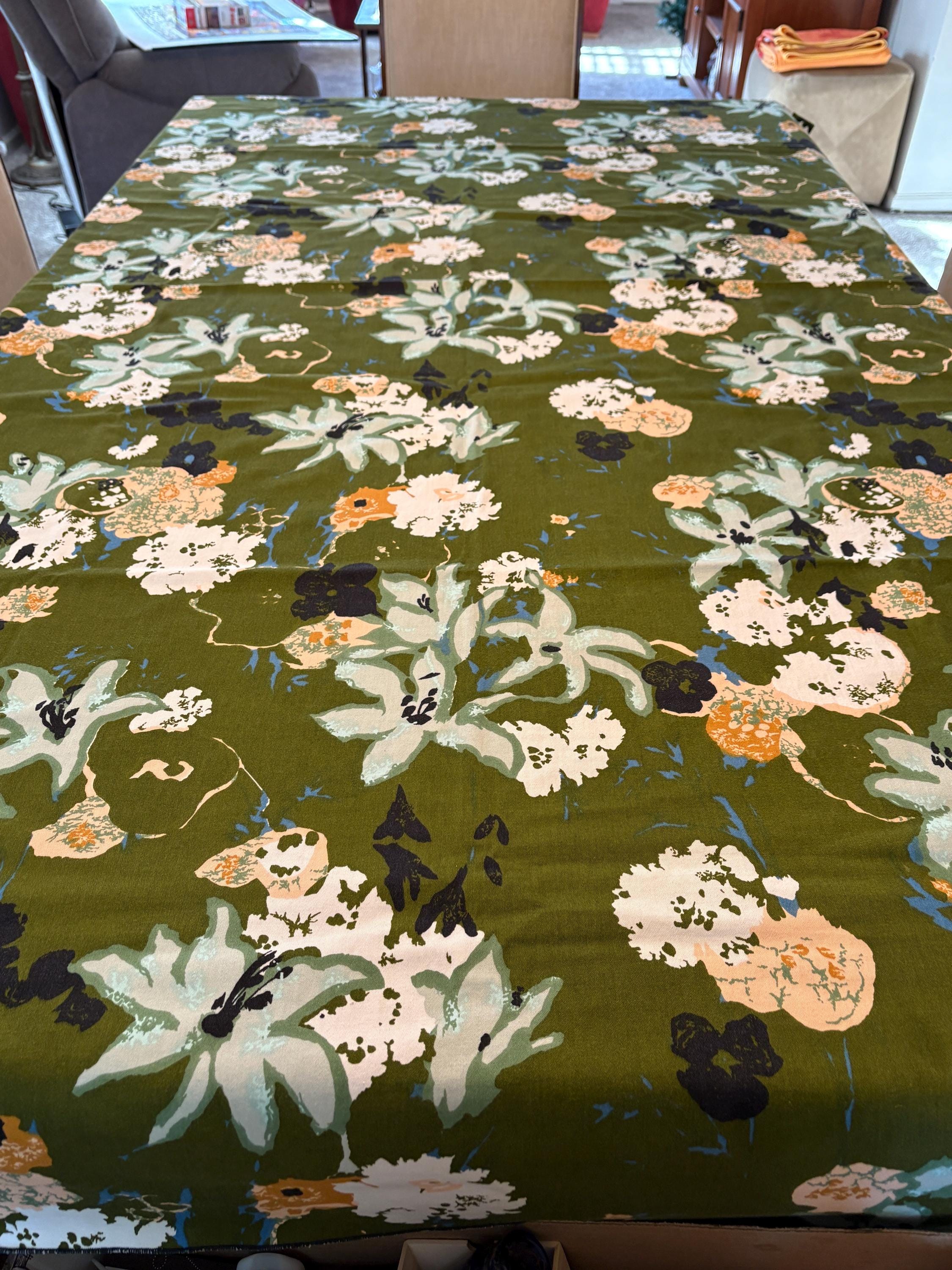 Vintage 1980s Avocado Green Flowers Tablecloth 90 X 51 Indoor Outdoor ...