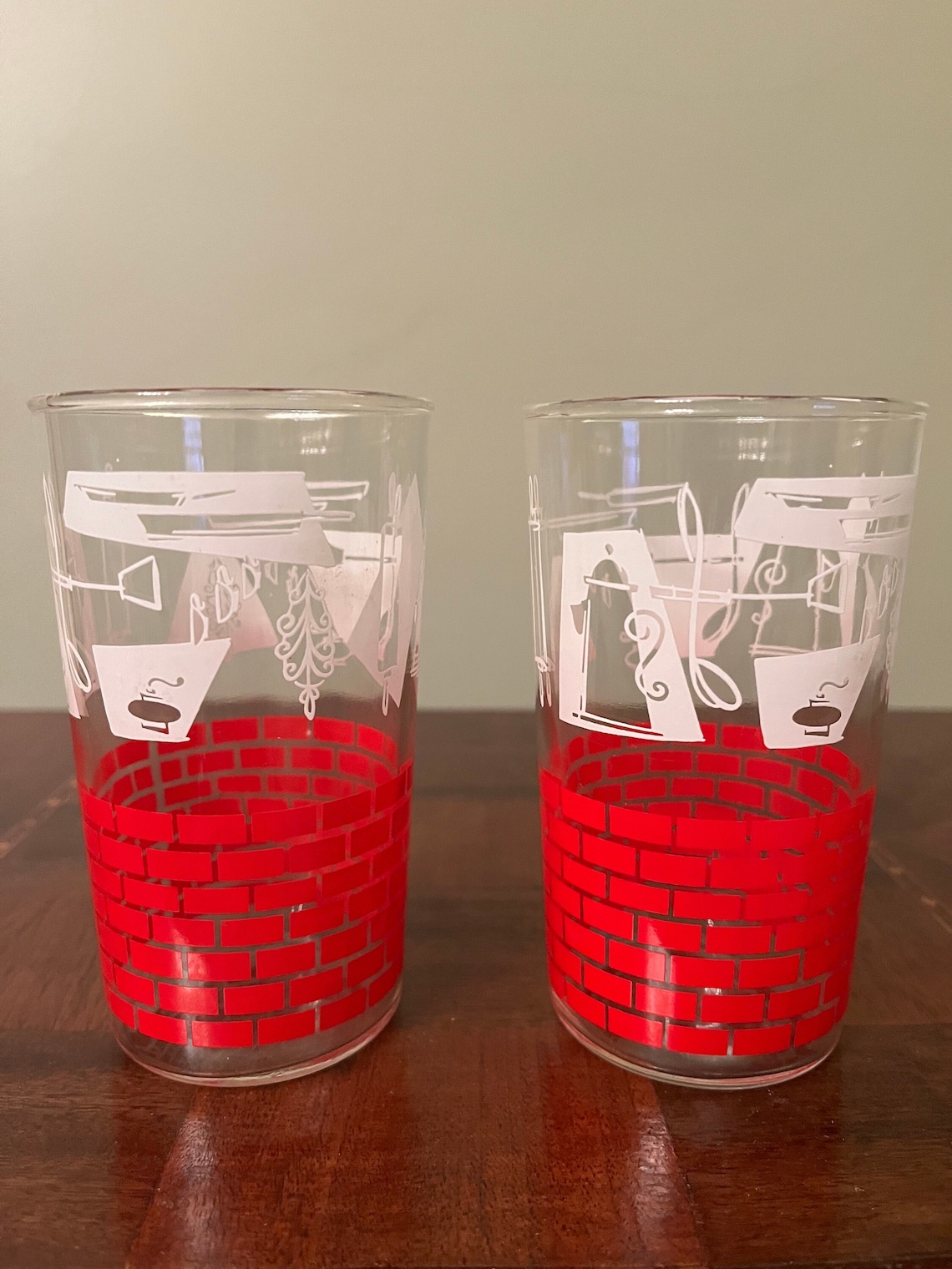 MCM Glassware | Retro White Kitchen Appliances & Utensils Red Brick ...