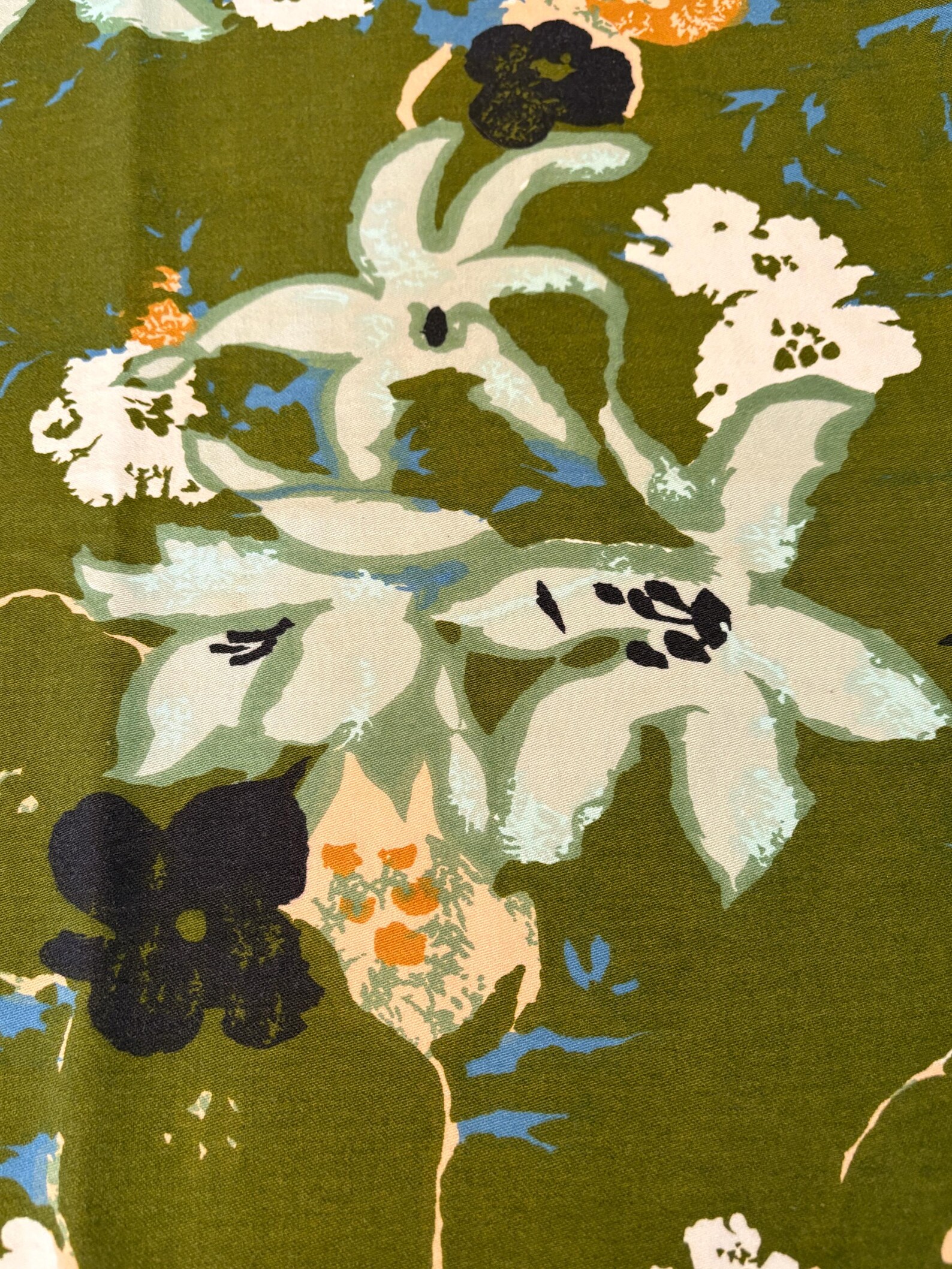 Vintage 1980s Avocado Green Flowers Tablecloth 90 X 51 Indoor Outdoor ...