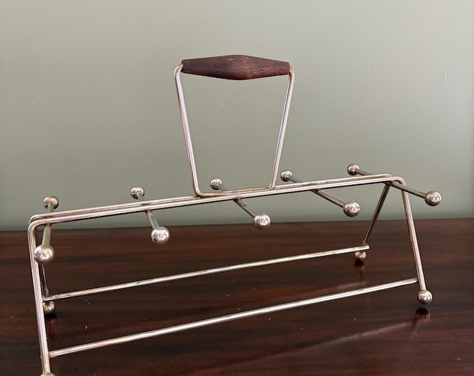 MCM Glassware Caddy | Silver W/ Teak Wood Handle | Atomic High Ball ...
