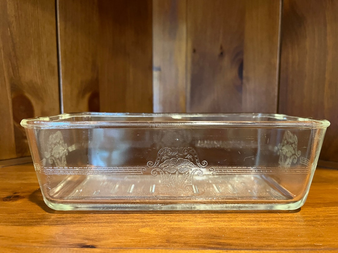 Antique GLASBAKE Clear Glass Loaf Pan 254 Etched Glass Patent 1919 ...