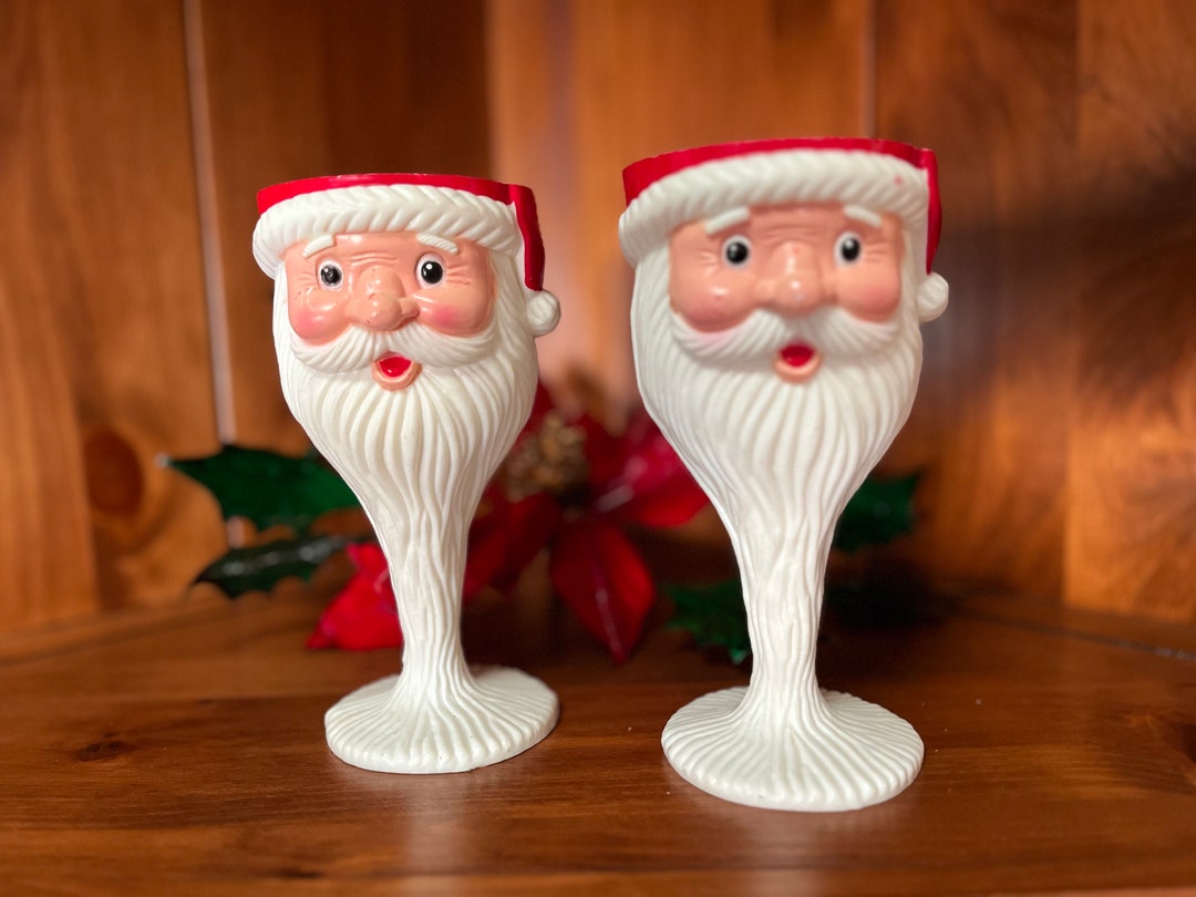 Tall Hard Plastic Santa Cup 1970s Christmas Goblet Stem Wine Cup Decor ...