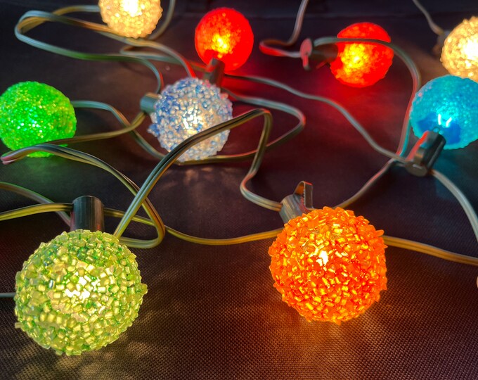 Vintage 10 String Lighted Ice Snow Ball Christmas Lights C-7 GE + 1 ...