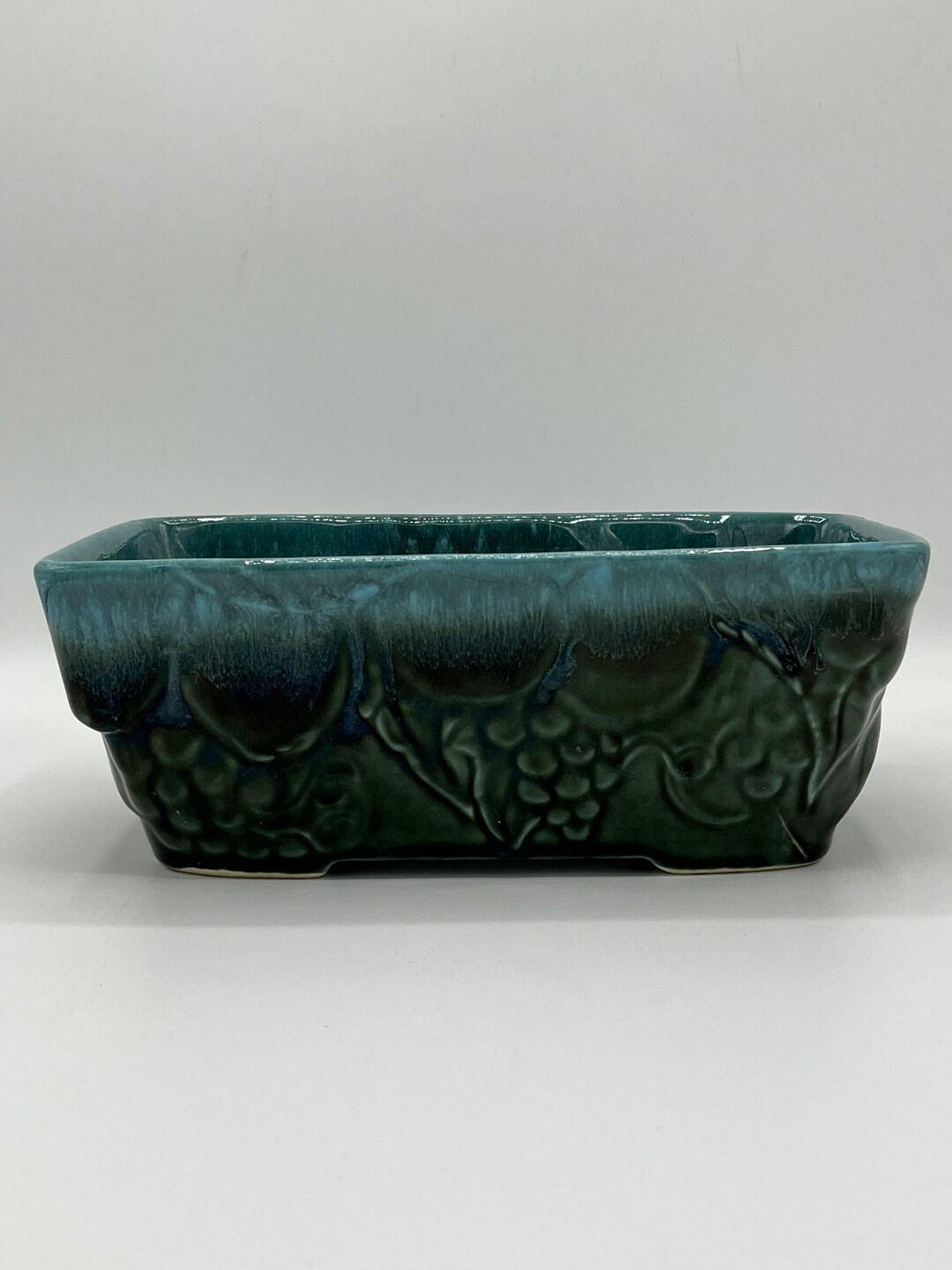 Vintage Hull F18 USA | Planter | Blue Green Drip | Embossed Fruit ...