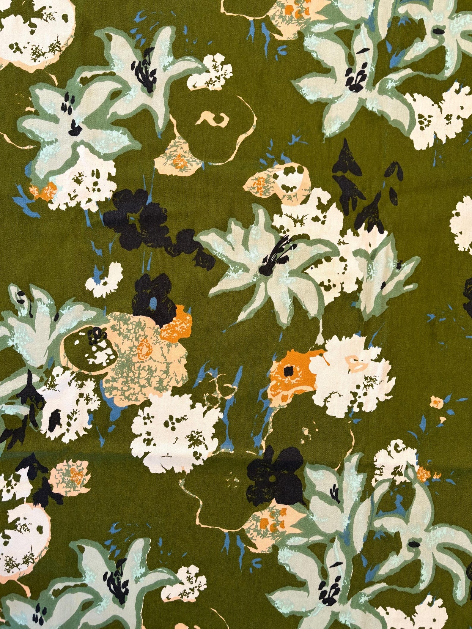 Vintage 1980s Avocado Green Flowers Tablecloth 90 X 51 Indoor Outdoor ...