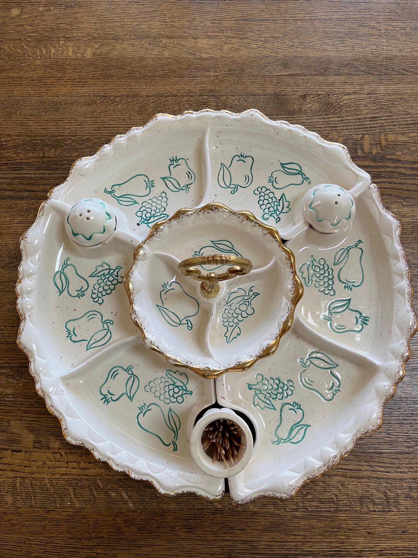 MCM California Pottery Lazy Susan W/ Salt & Pepper Shakers and ...