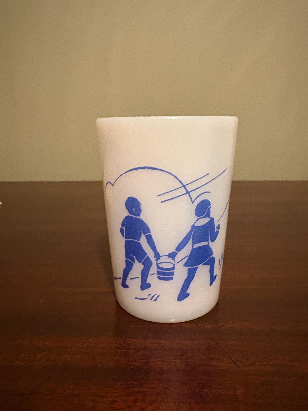 Vintage Hazel Atlas Milk Glass Juice Cup Jack and Jill Blue Silhouette ...