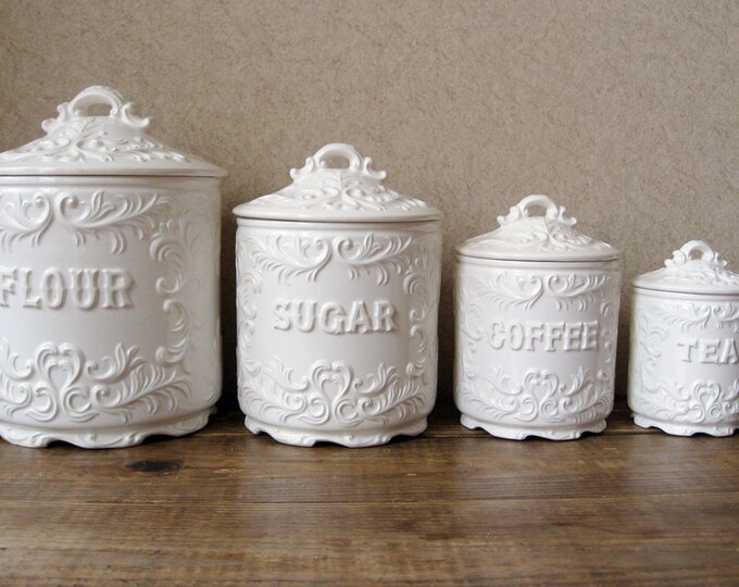 Vintage Canister Set - Antique White With Ornate Details - Etsy