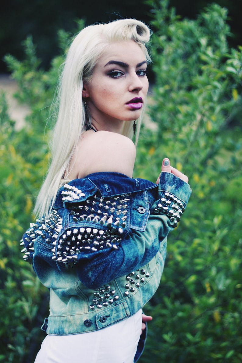 Studded Denim Acid Wash Jacket - Grunge Punk Jean Studs - Etsy