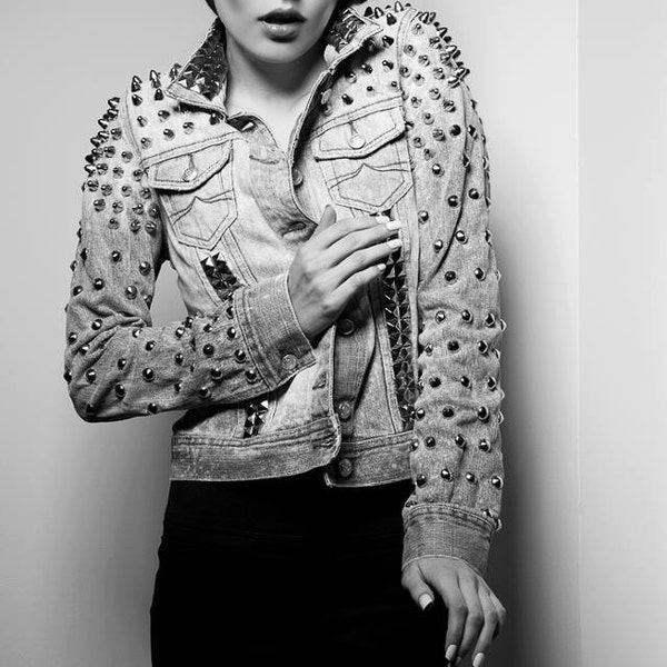 Studded Denim Jacket - Etsy