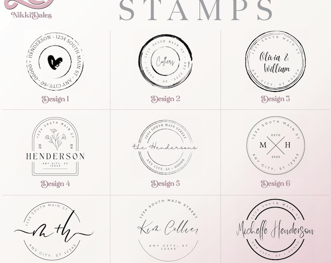 Personalized Round Return Address Stamp, Modern Circular Design, Wood ...