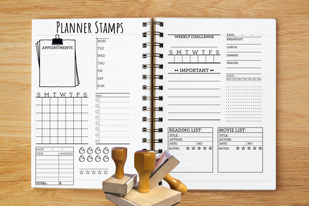 Rubber Planner Stamps Set, Habit Tracker Stamps, Book Stamps for Bullet ...