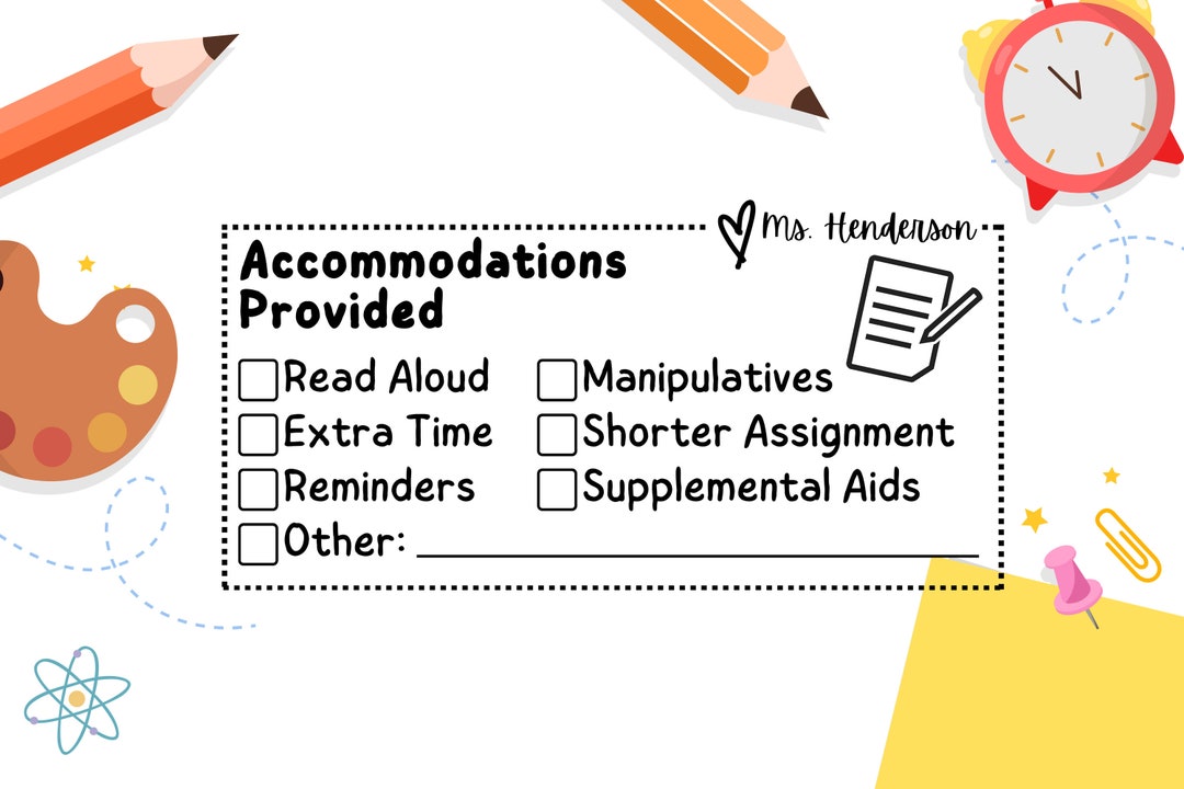 Accommodations Provided Checklist Self-inking, Wood Handle or Art Block ...