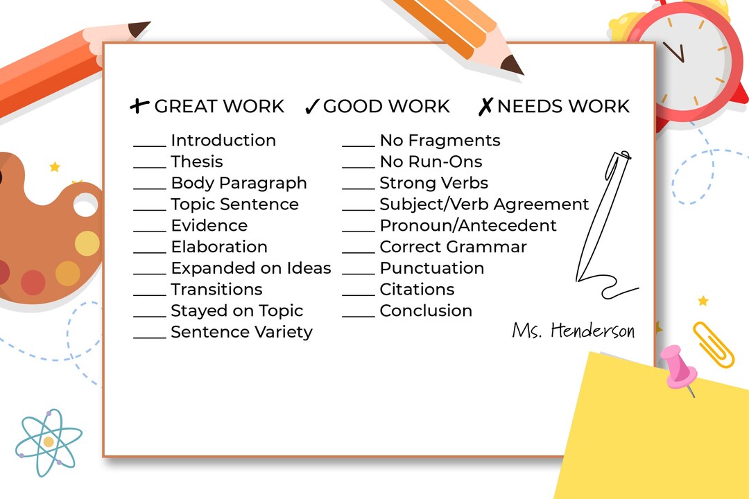Essay Grading Checklist Self-inking, Wood Handle or Art Block Teacher ...