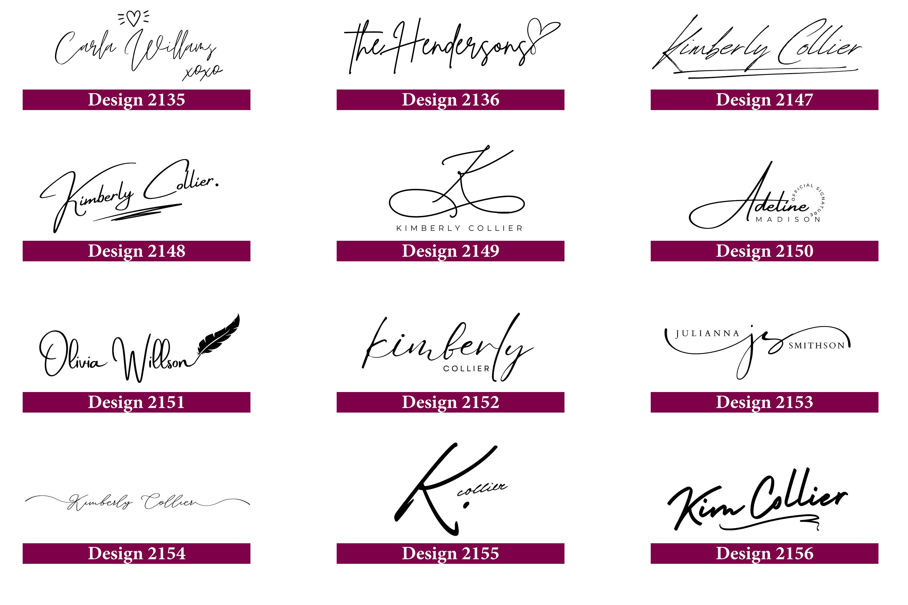 Stylized Signature Stamp Name Stamp 24 Options to Choose - Etsy