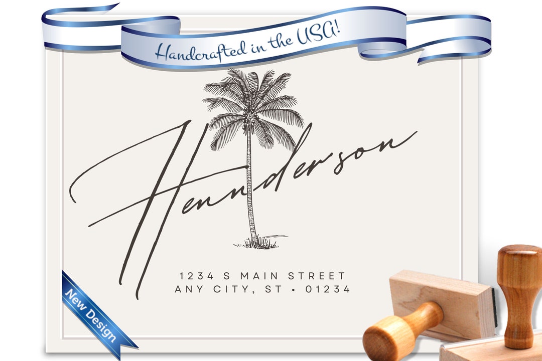Palm Tree Return Address Stamp: Custom Self-inking or Wood Handle Stamp ...