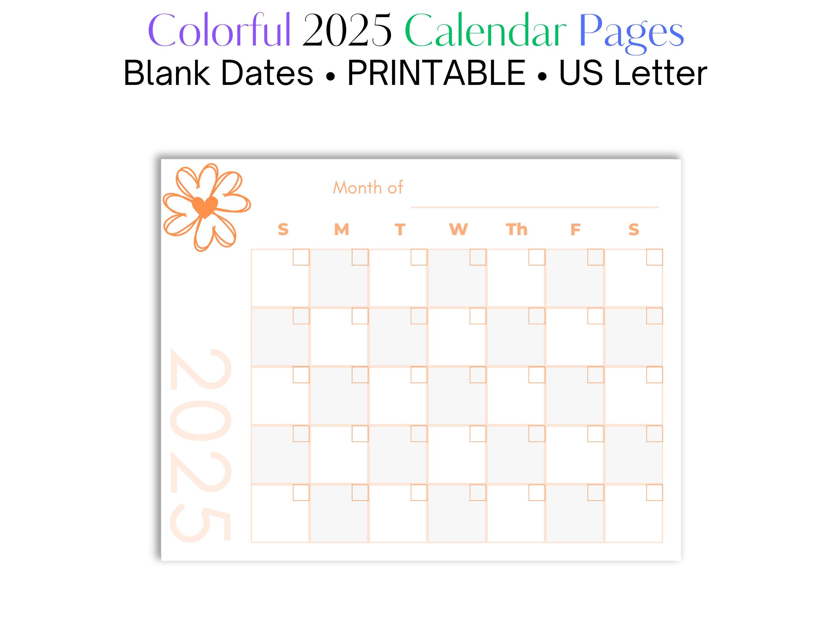 Whimsical Colorful 2025 Blank Monthly Calendar - Etsy