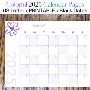 Whimsical Colorful 2025 Blank Monthly Calendar - Etsy