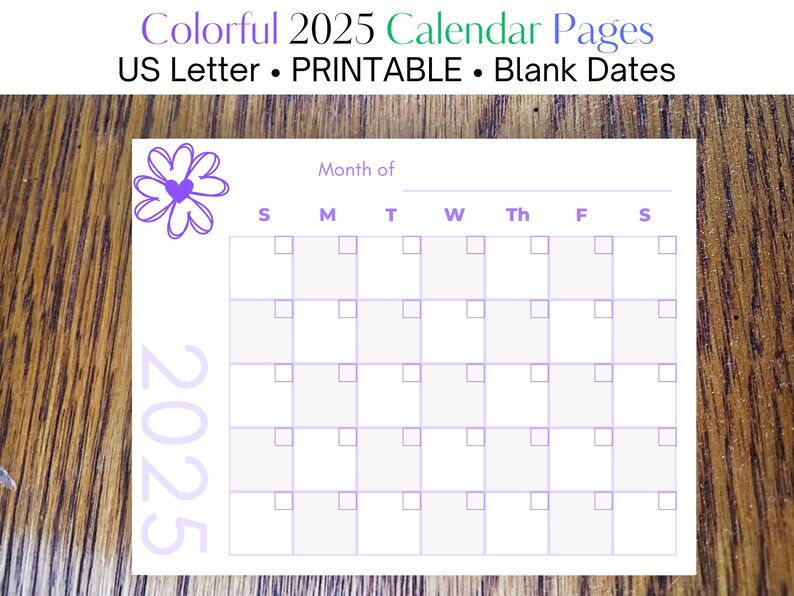 Whimsical Colorful 2025 Blank Monthly Calendar - Etsy