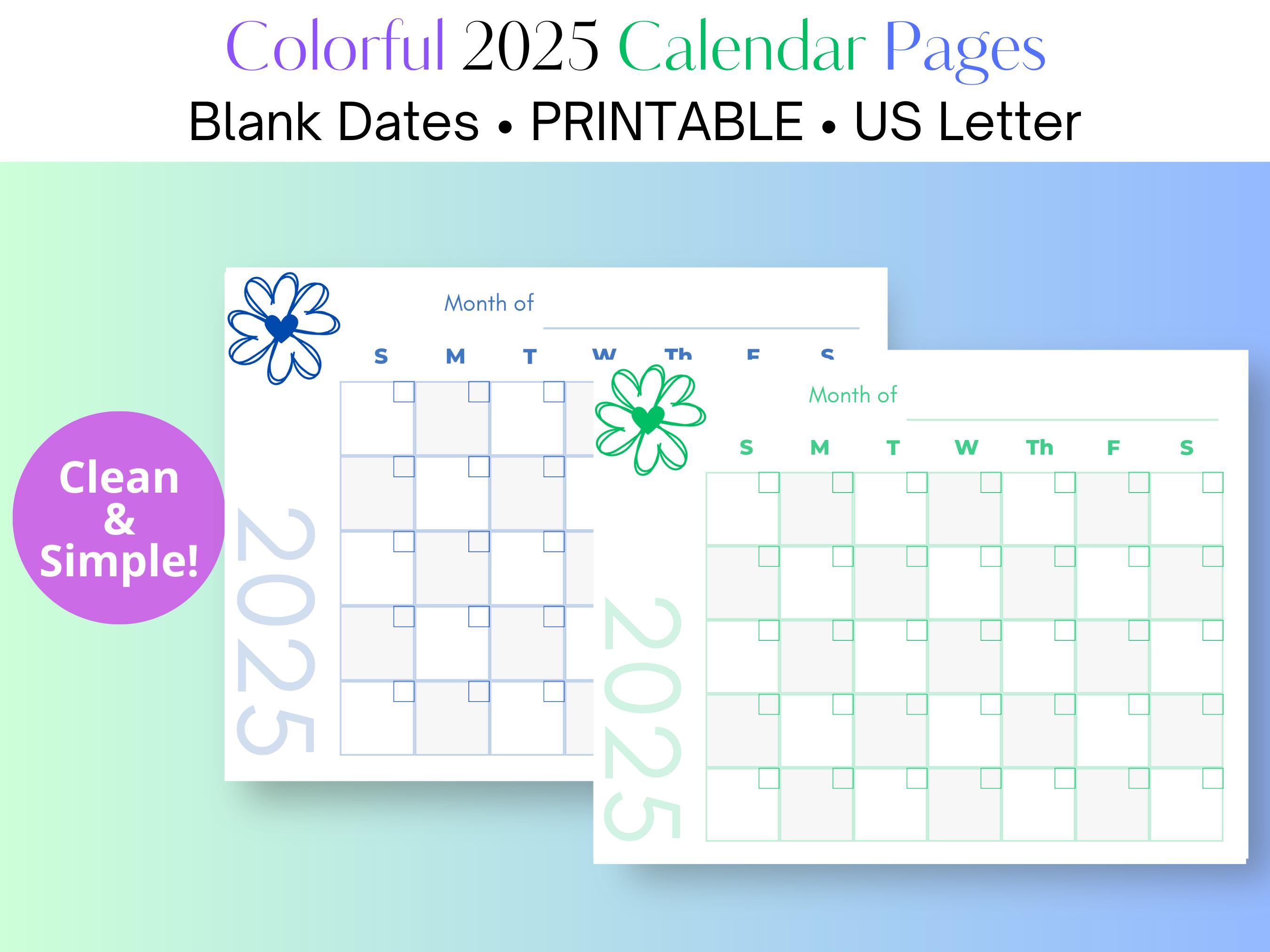 Whimsical Colorful 2025 Blank Monthly Calendar - Etsy