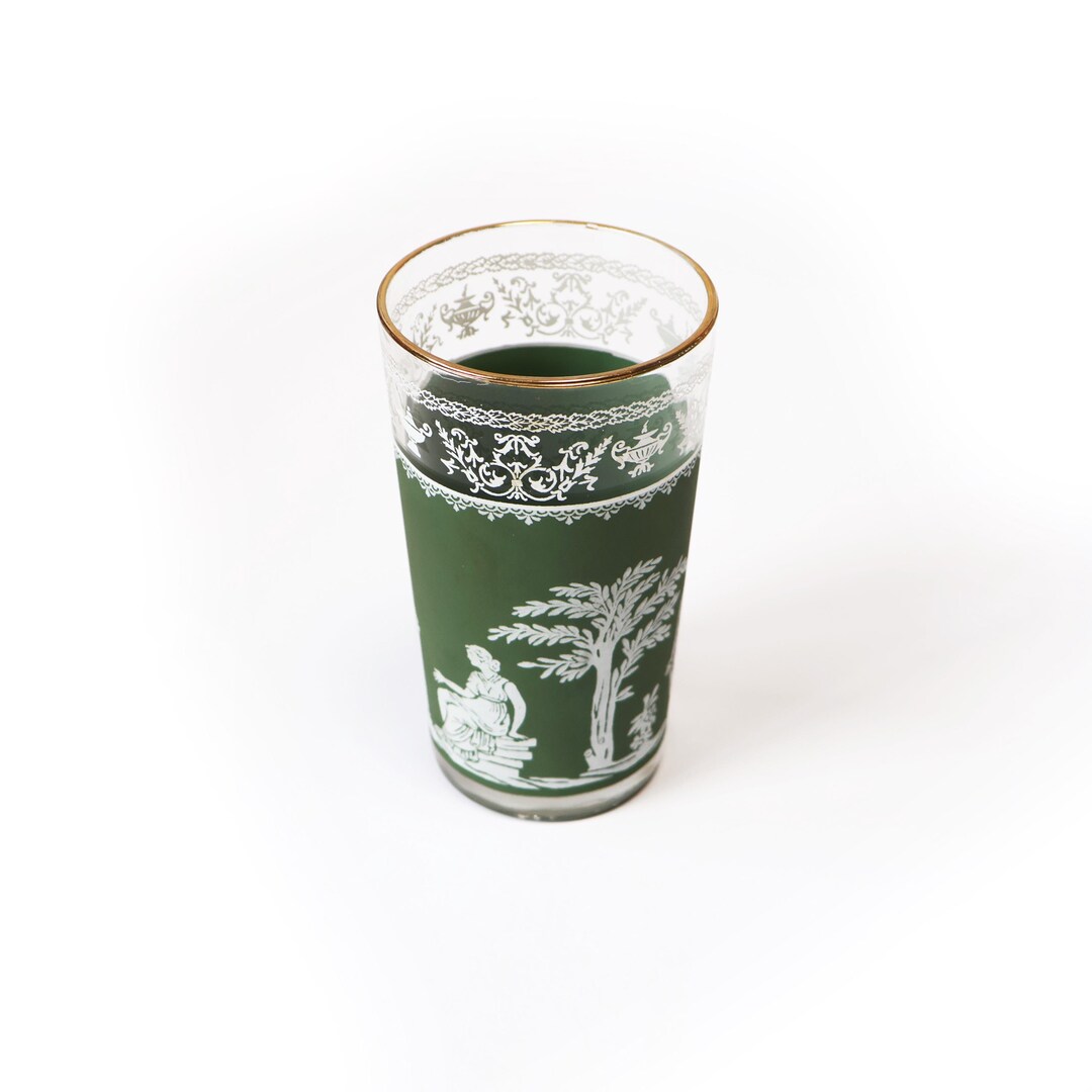Vintage 1960's Jeanette Glass Hellenic Green Greek Jasperware Tumbler ...