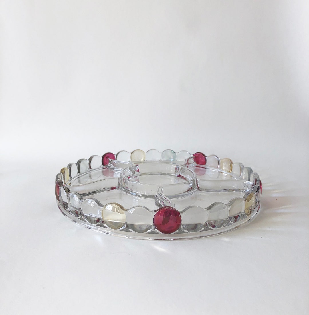 Vintage Dotted Edge Glass Platter W/ Divisions | Unique Serving Decor ...