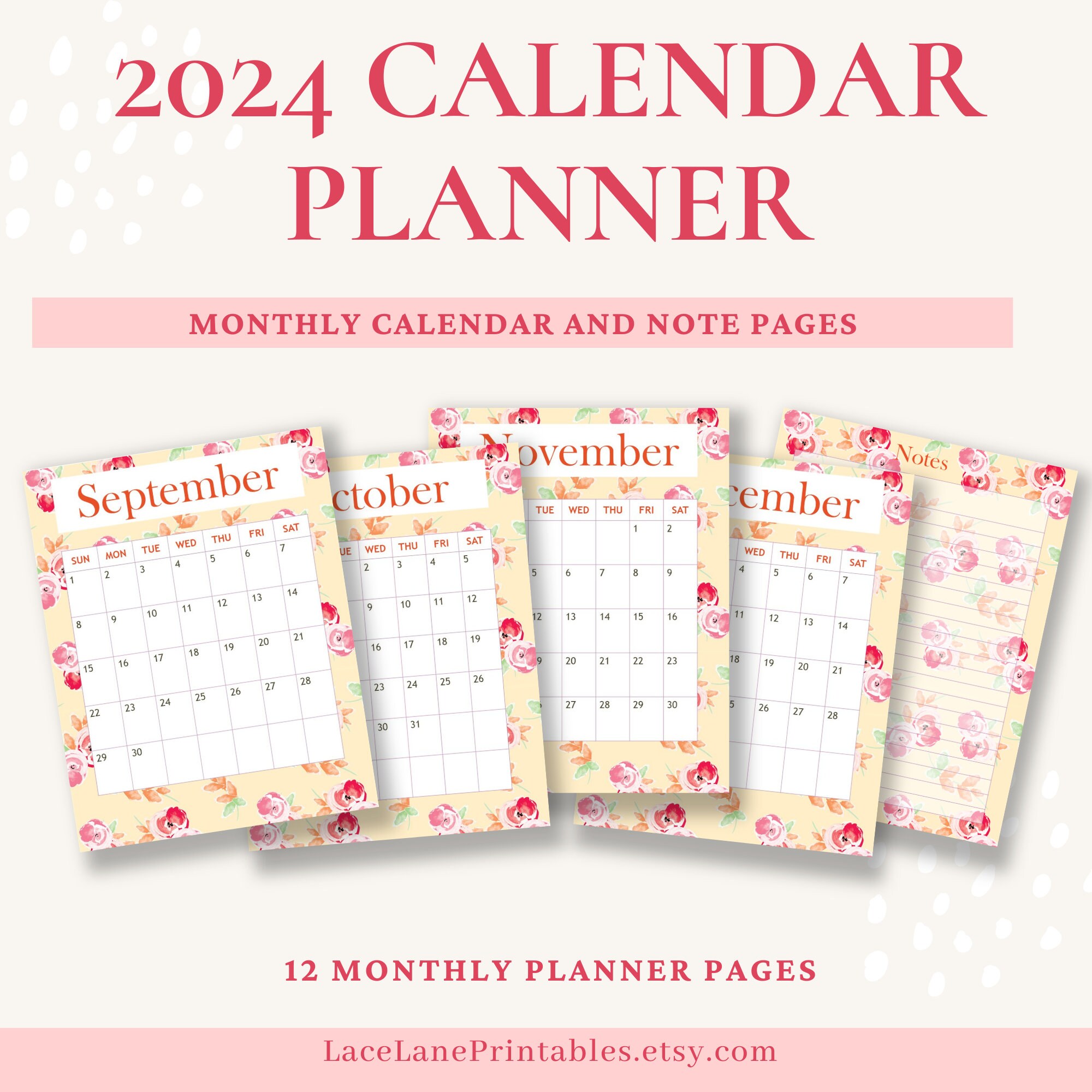 Watercolor Florals Calendar Planner Plan Ahead With a Beautiful 2024 ...
