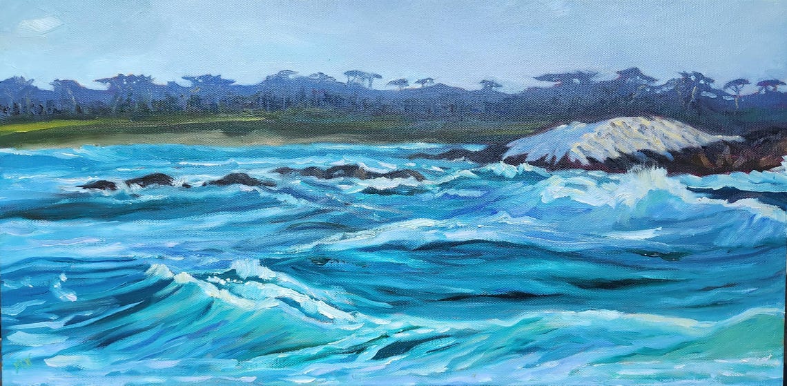 Wave Energy Original Oil Painting Landscape on Canvas 12x24x1.5 Inches ...