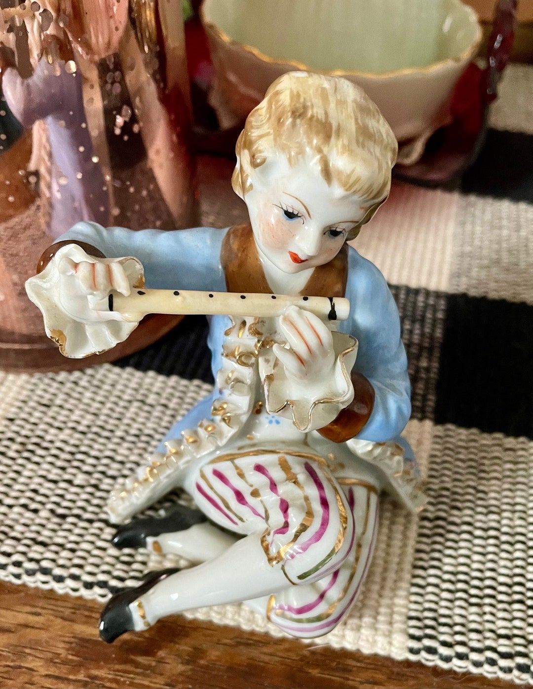 Vintage Porcelain Flute Player - Etsy