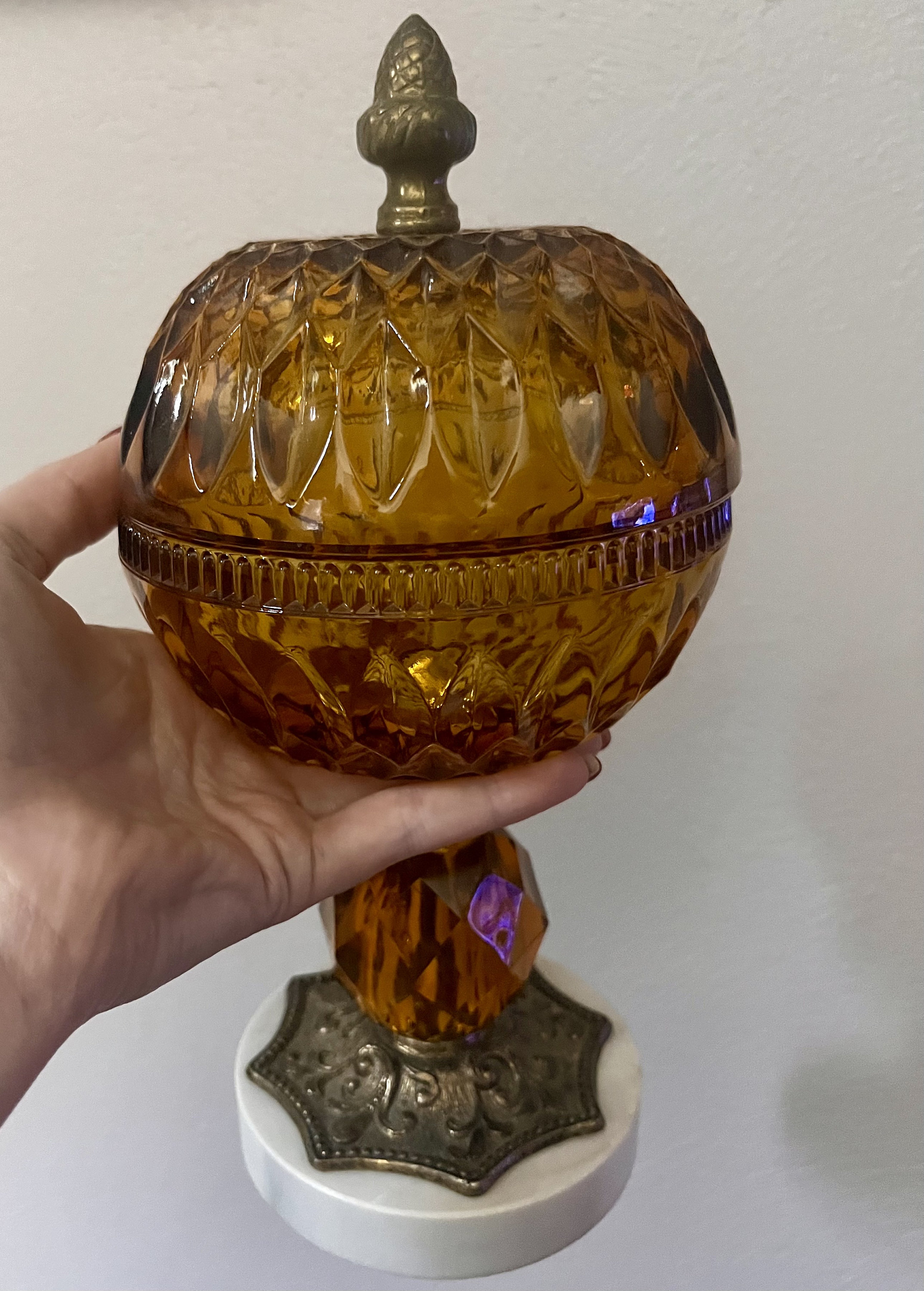 Vintage Amber Pedestal Candy Dish - Etsy