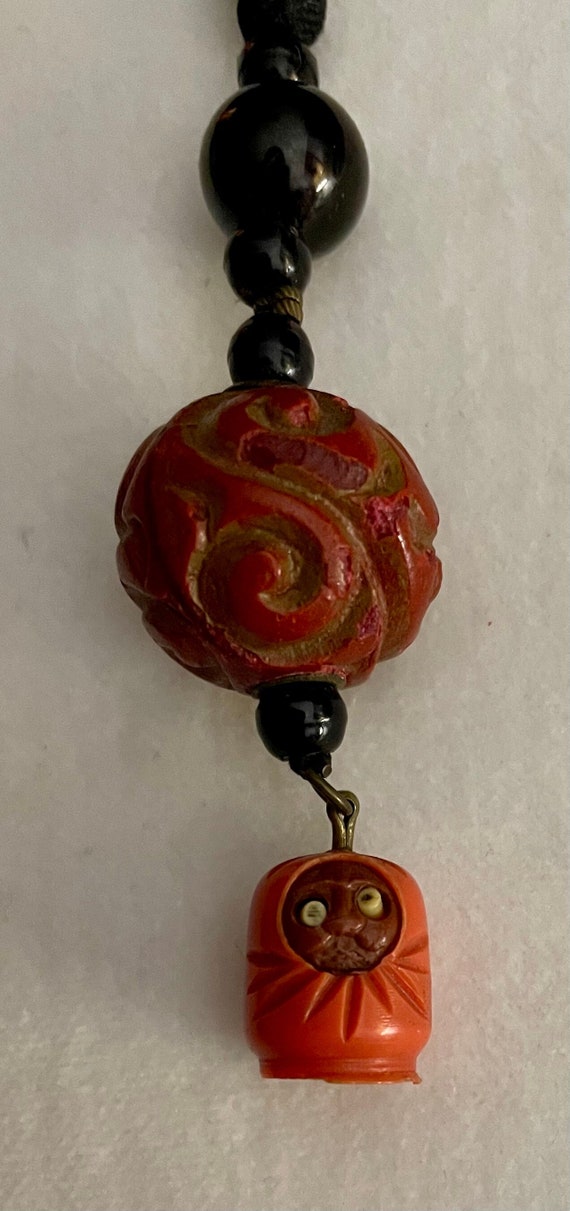 Vintage Vermillion Cinnabar Large Round Bead Carved w… - Gem
