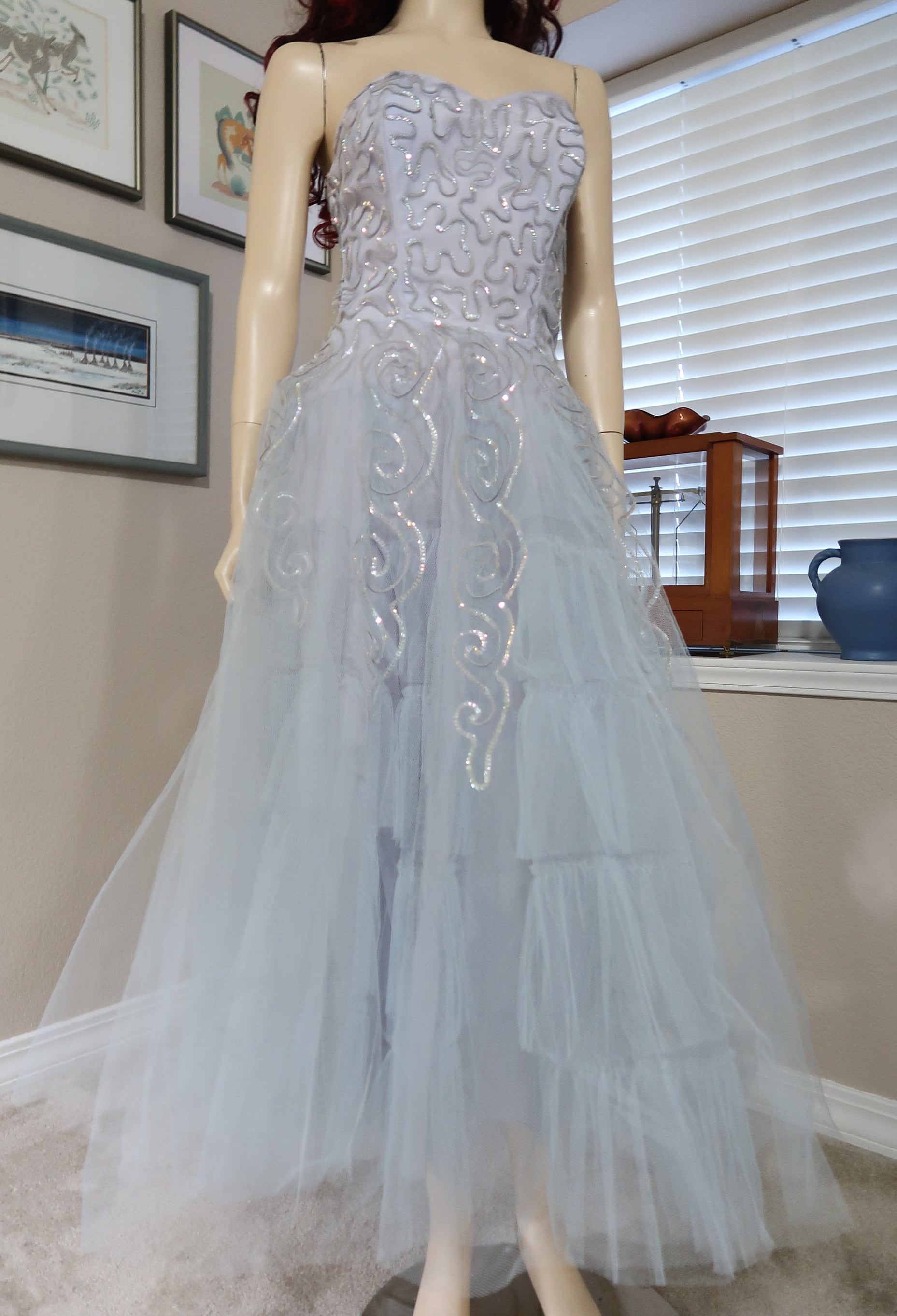 1950s Blue Tulle Strapless Ballerina Length Party Dress Size Small - Etsy