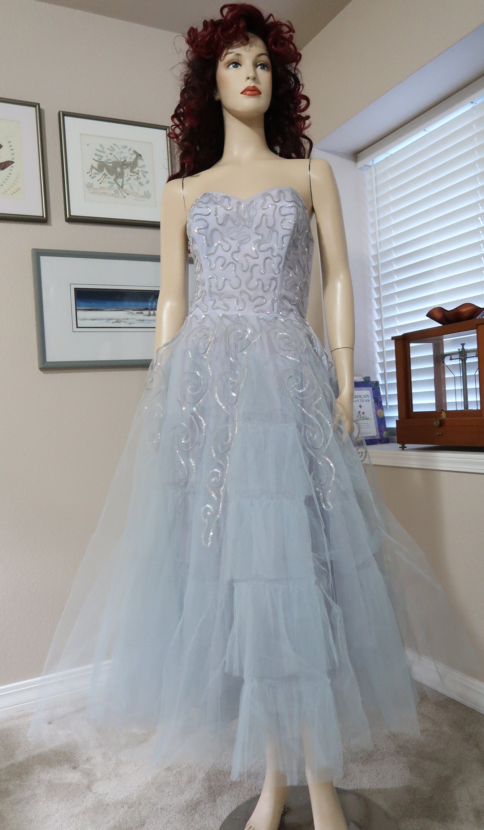 1950s Blue Tulle Strapless Ballerina Length Party Dress Size Small - Etsy