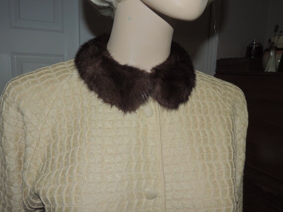 1960s Knit Suit by Cadillac with a Ranch Mink Collar … - Gem