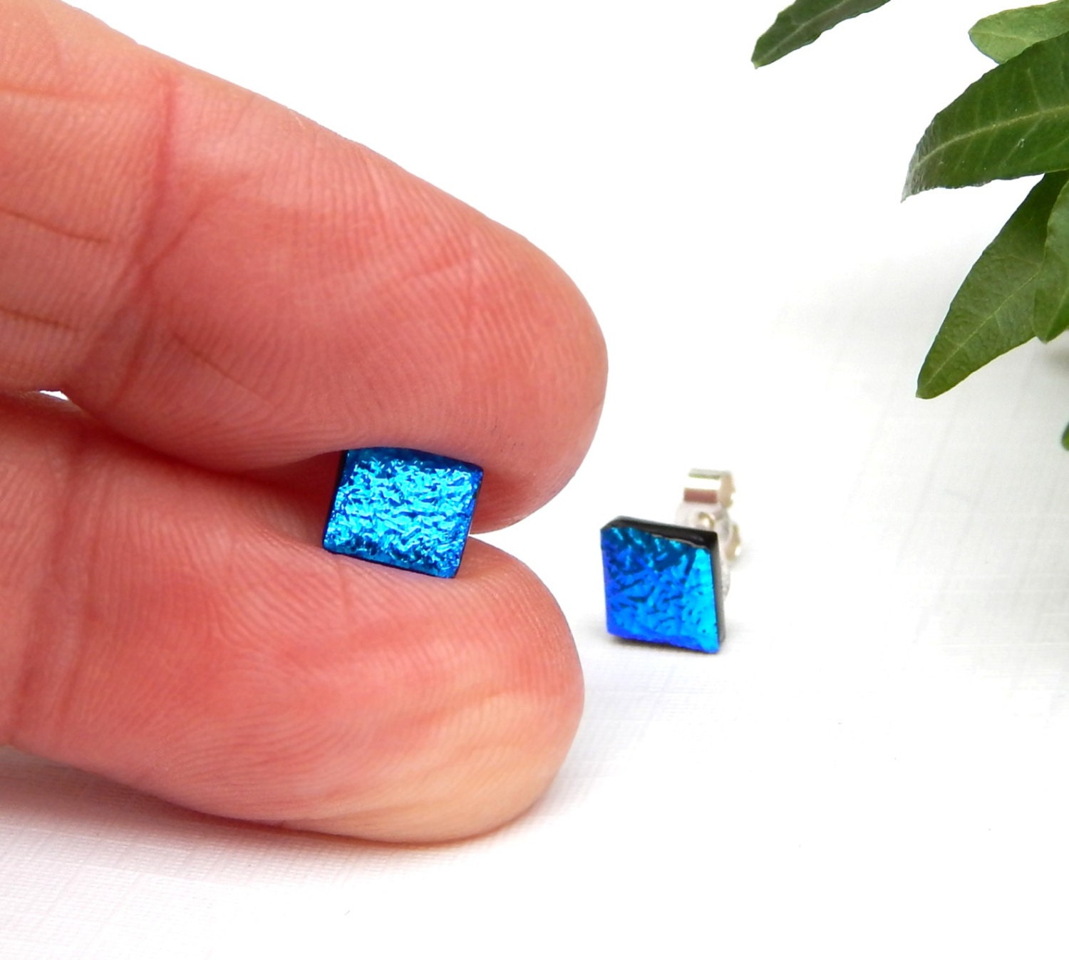 Super Intense Sky Blue Dichroic Glass Stud Earrings on 925 - Etsy UK