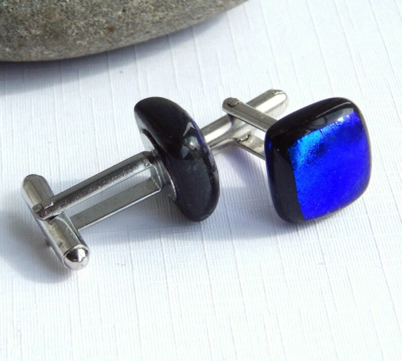 Square Blue Cuff Links Cobalt Blue Dichroic Glass Cufflinks - Etsy