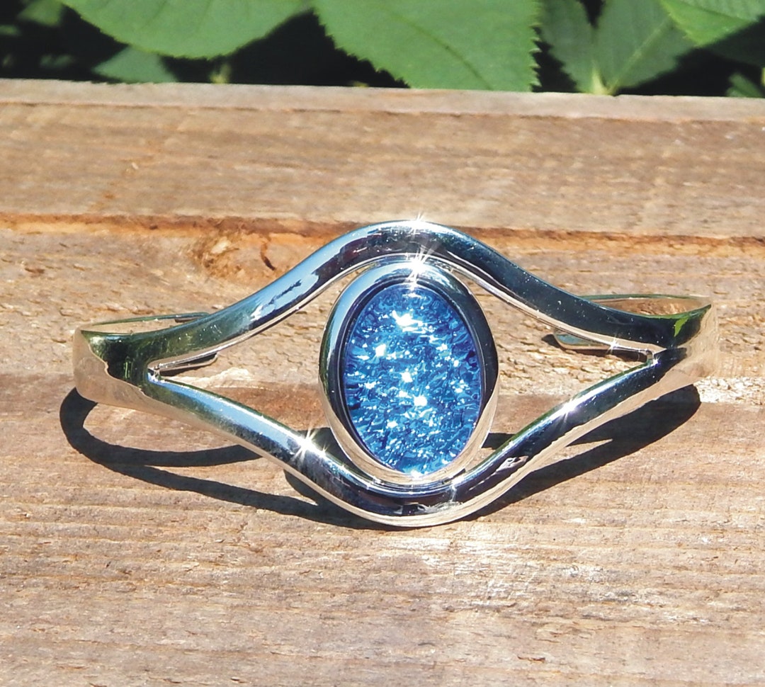 Adjustable Dichroic Glass Cuff Bangle: Blue Fused Art Glass Bracelet - Etsy