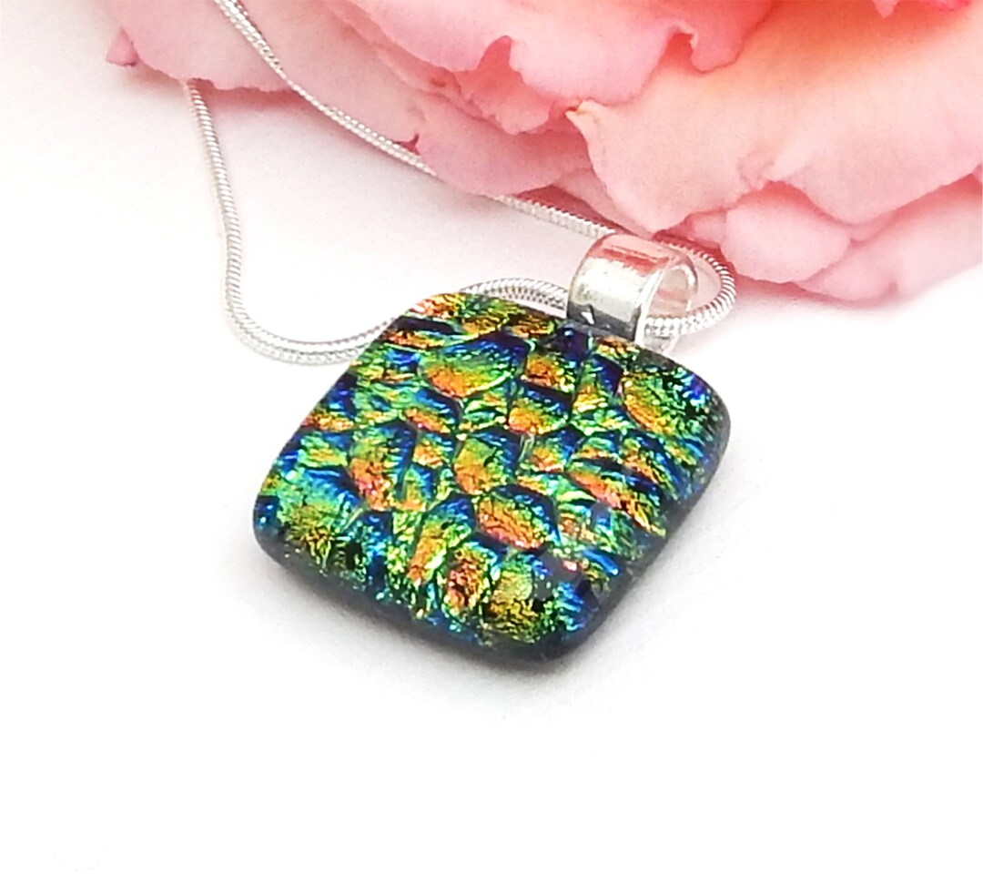 Rainbow Cobbles Dichroic Glass Pendant, Multicoloured Art Glass ...
