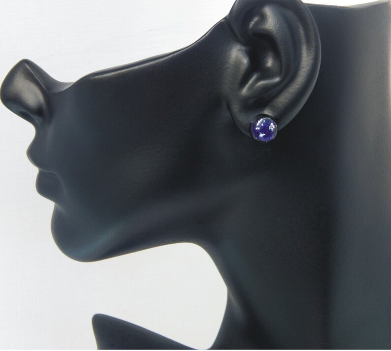 Royal Blue Glass Stud Earrings Dichroic Fused Glass Jewelry | Etsy