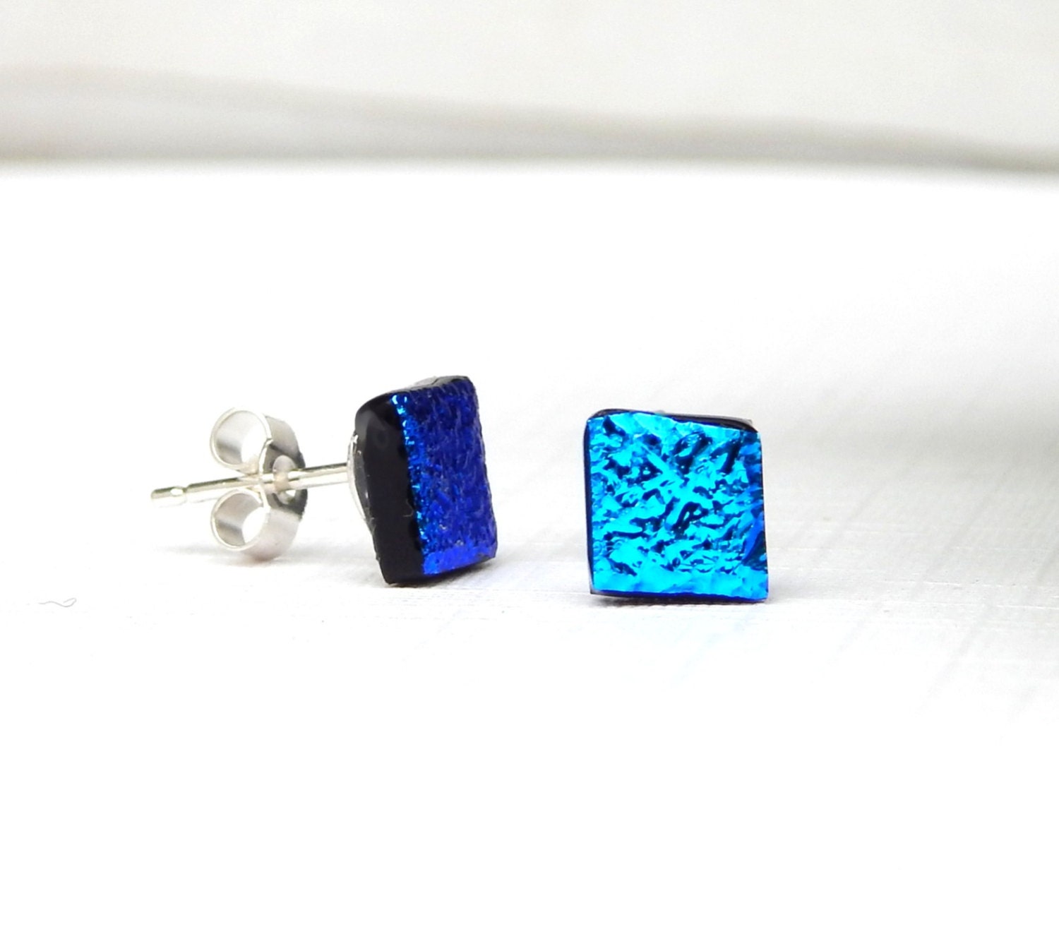 Super Intense Sky Blue Dichroic Glass Stud Earrings on 925 - Etsy UK
