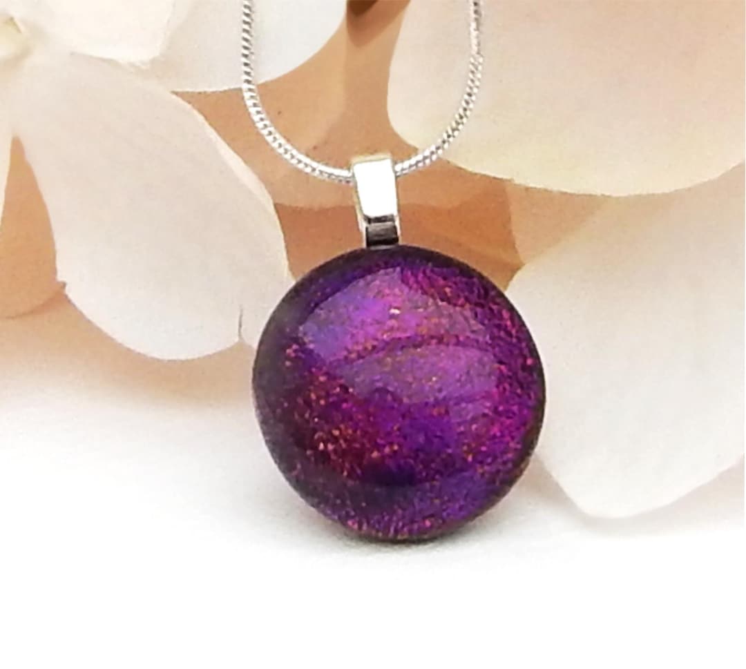 Dichroic Glass Necklace: Plummy Red Fused Glass Pendant - Etsy UK