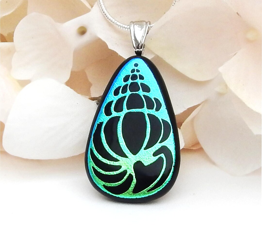 Etched Dichroic Glass Shell Pendant Green Blue Dichroic Glass Shell ...